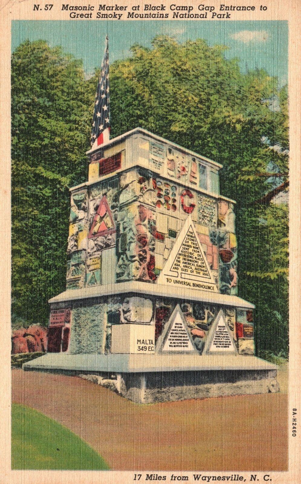 Vintage Postcard 1938 Masonic Marker Black Camp Great Smoky Mountains ...