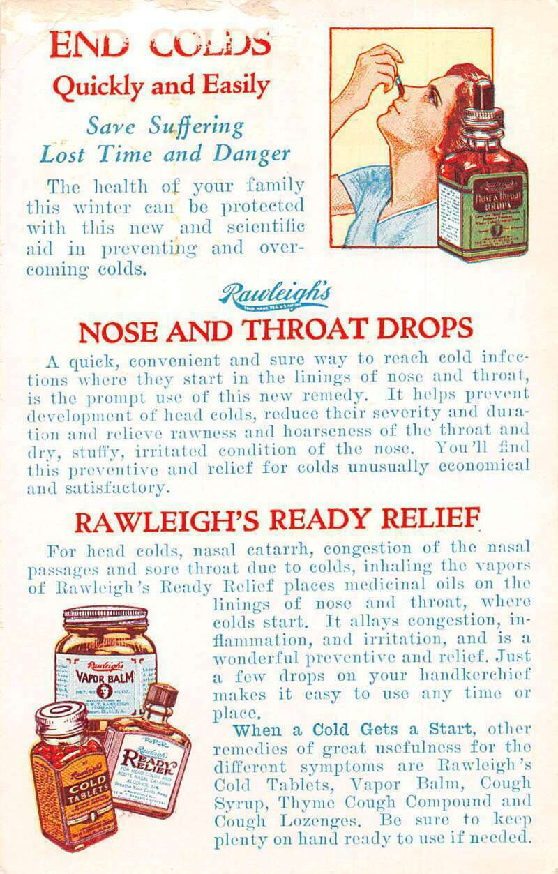 Rawleighs Cold Medicine Medicated Ointment Advertising Vintage Postcard ...