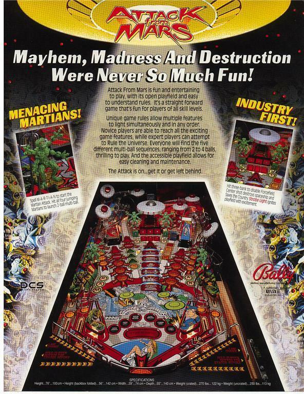 Attack From Mars Pinball Flyer 1995 Original NOS Aliens Martians Space ...