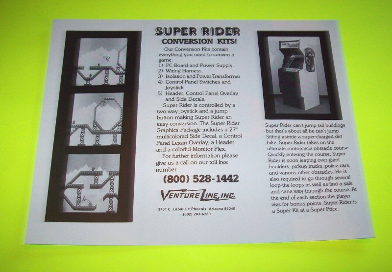 SUPER RIDER ORIGINAL VIDEO ARCADE GAME SALES FLYER Vintage Retro ...