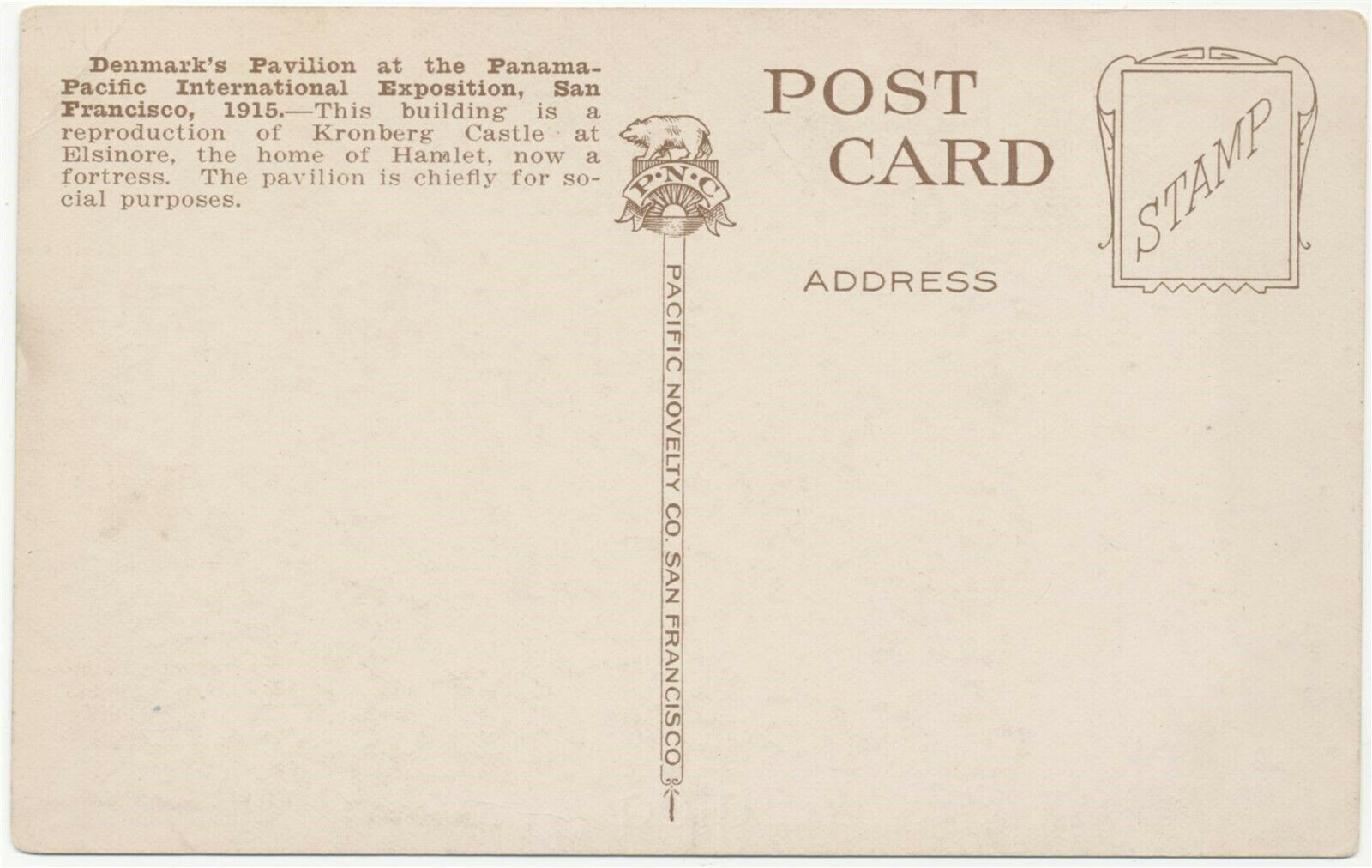 Denmark Pavilion Huge Clock Tower Panama Pacific 1915 PNC Post Card X ...