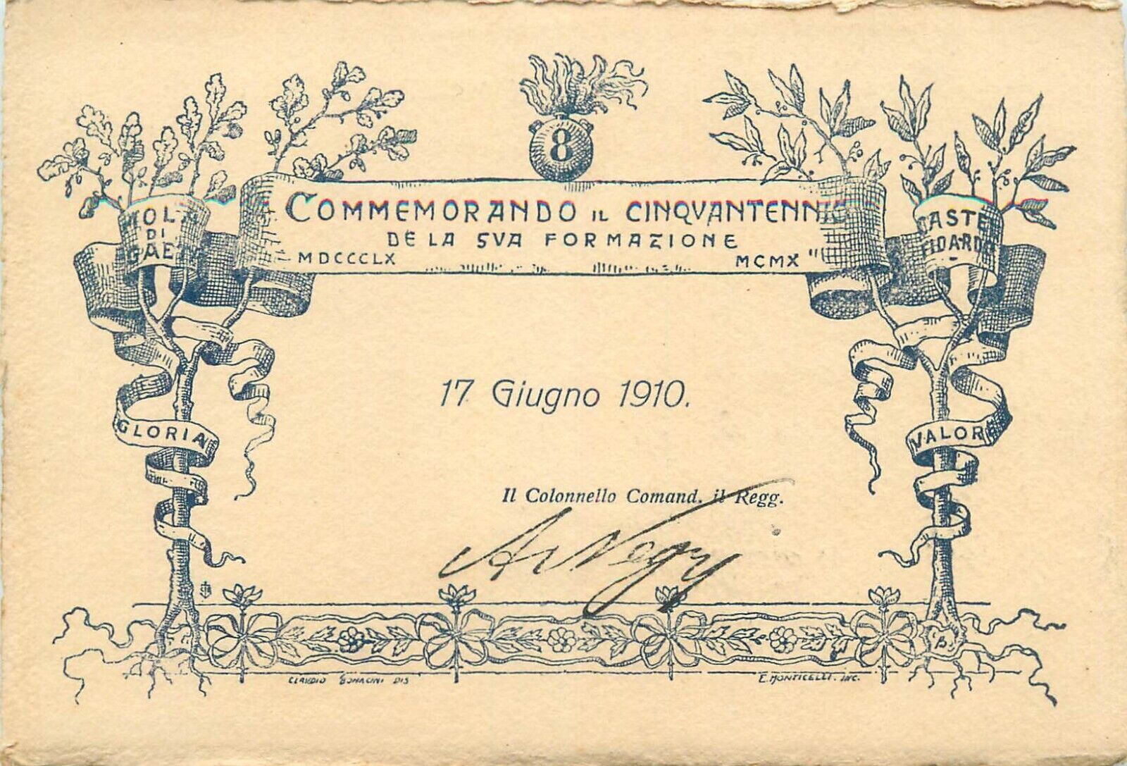 Italian army commemorative postcard 1910 regimental genuine colonel ...