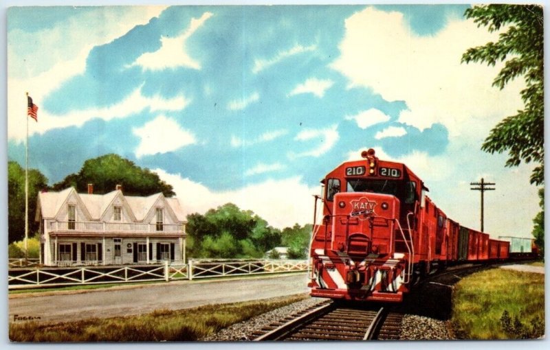 Postcard - A Katy Freight Train passing the Birthplace of D. Eisenhower ...