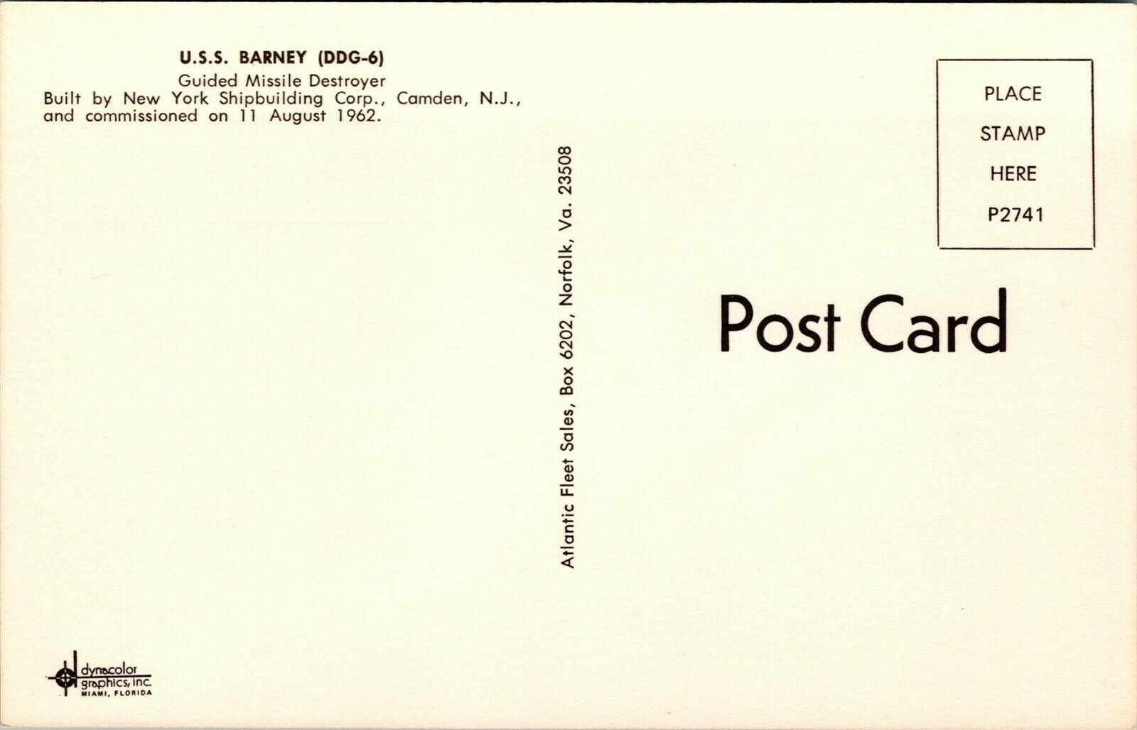 Vtg USS Barney DDG-6 Navy Guided Missile Destroyer Postcard | Other ...