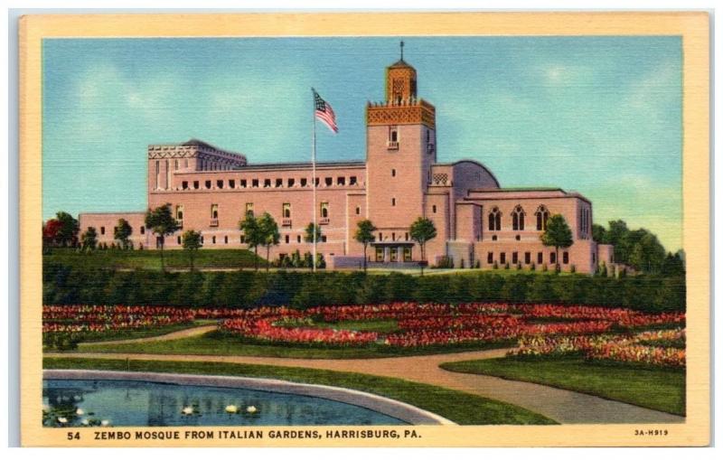 Mid-1900s Zembo Mosque from Italian Gardens, Harrisburg, PA Postcard ...