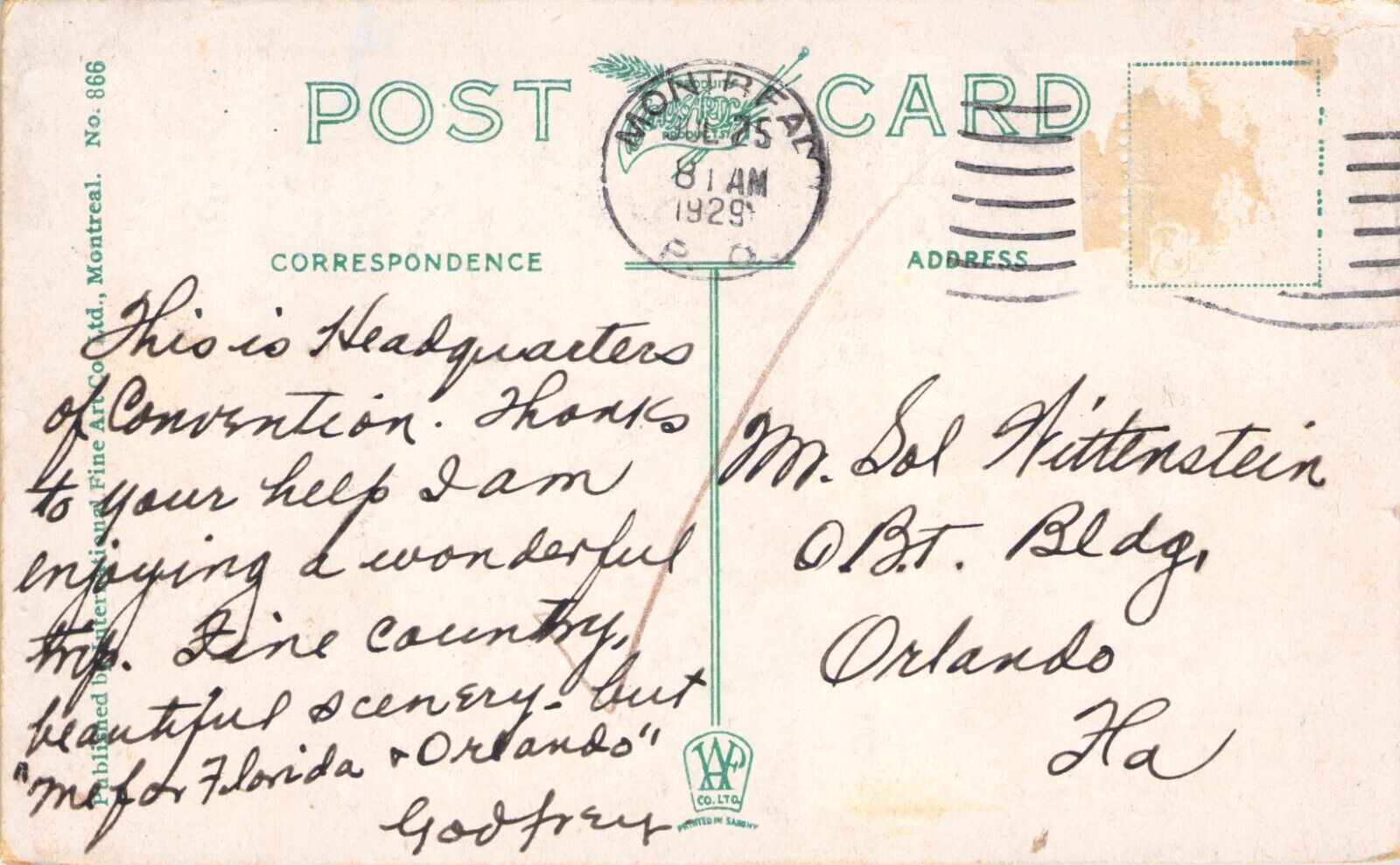 Vintage Postcard 1920s Mount Royal Hotel Montreal Canada Posted 1929 W ...