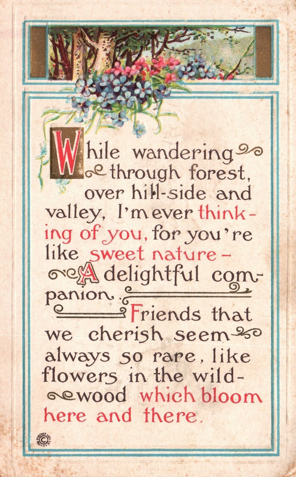 Vintage Postcard 1919 Remembrance of Friendship A Delightful Companion ...