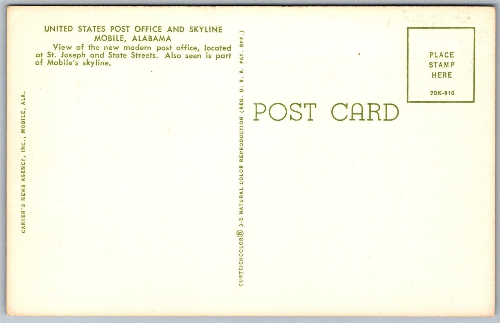 Vtg Mobile Alabama Skyline & US Post Office Street View 1960s Chrome ...