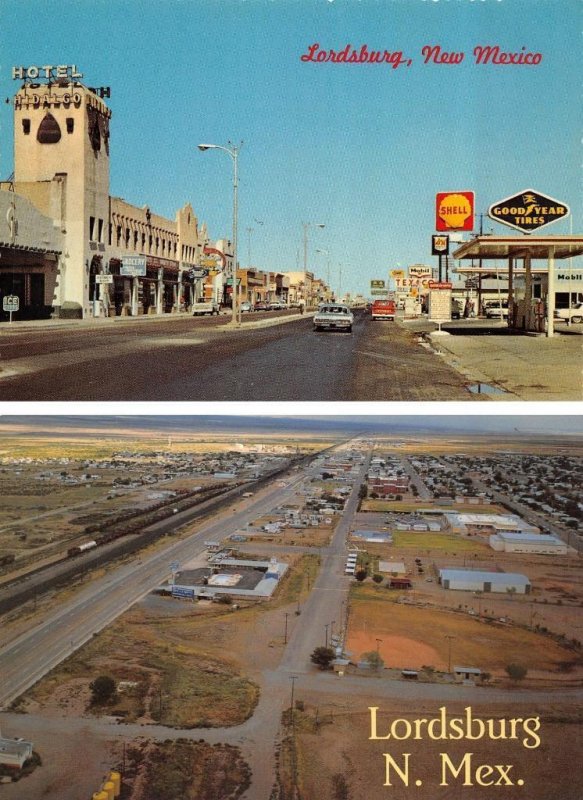 2~4X6 Postcards Lordsburg, New Mexico STREET SCENE~Hotel Hidalgo BIRD'S ...