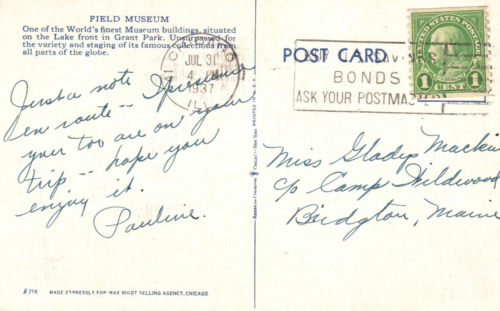 Vintage Postcard 1937 Field Museum Building Natural History Chicago ...