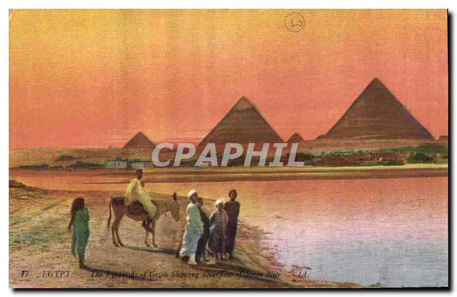 Old Postcard The Pyramids of Egypt Egypt Giza showing overflow of river ...