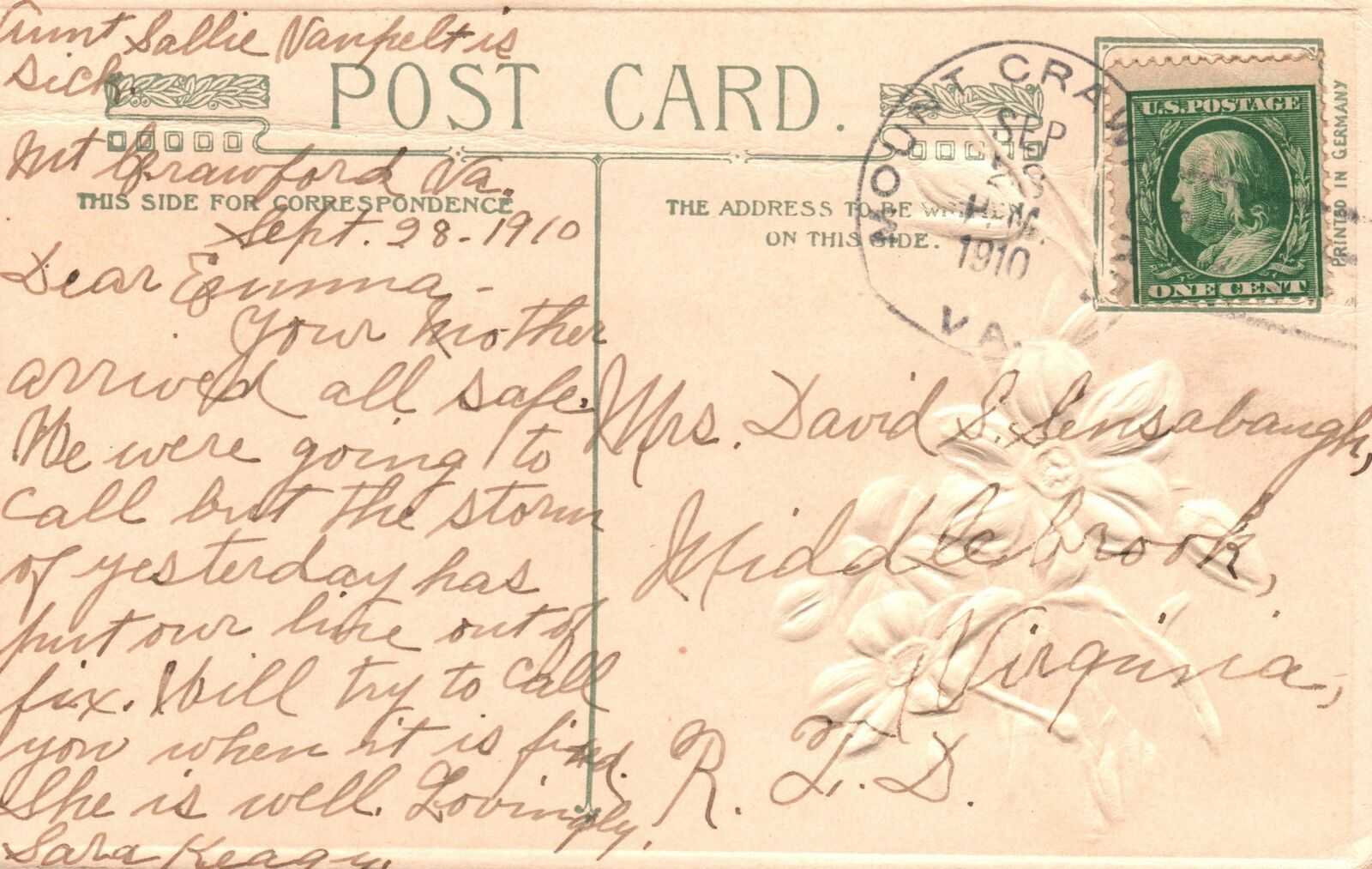 Vintage Postcard 1910's Remembrance Landscape Design With Flowers ...