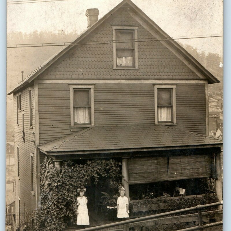 1900s US Residential House Two Girls Real Photo Mountain Antique ...