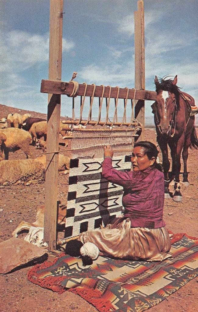 NAVAJO WEAVER Native American Indian Woman 1965 Unused Chrome Vintage ...