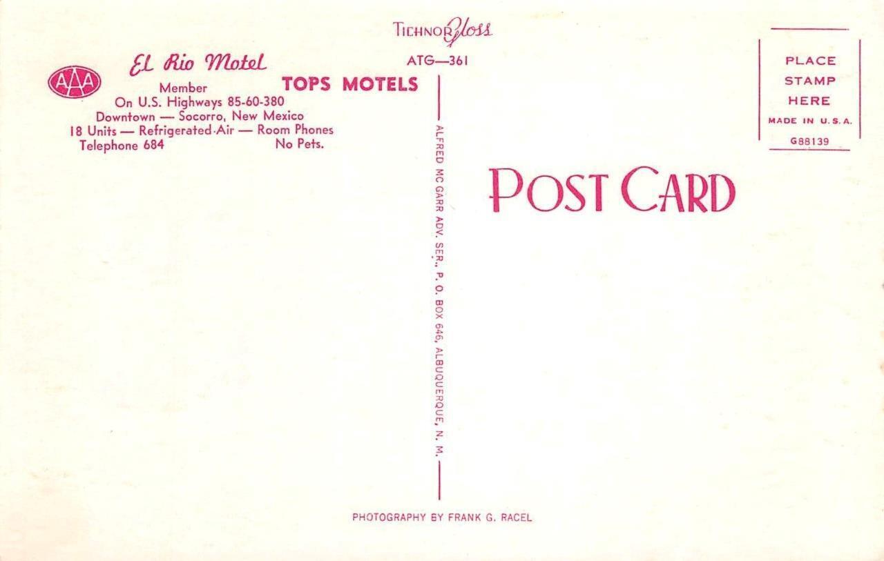 EL RIO MOTEL Socorro, New Mexico Roadside Tops Motels c1950s Vintage ...