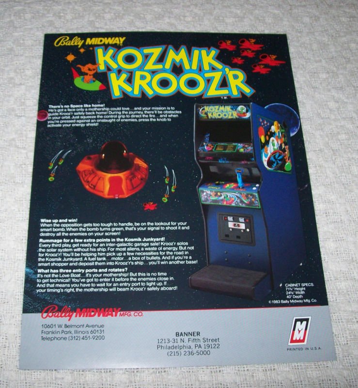 Kozmik Kroozr Arcade FLYER Original Video Game Space Age Aliens UFO Art ...