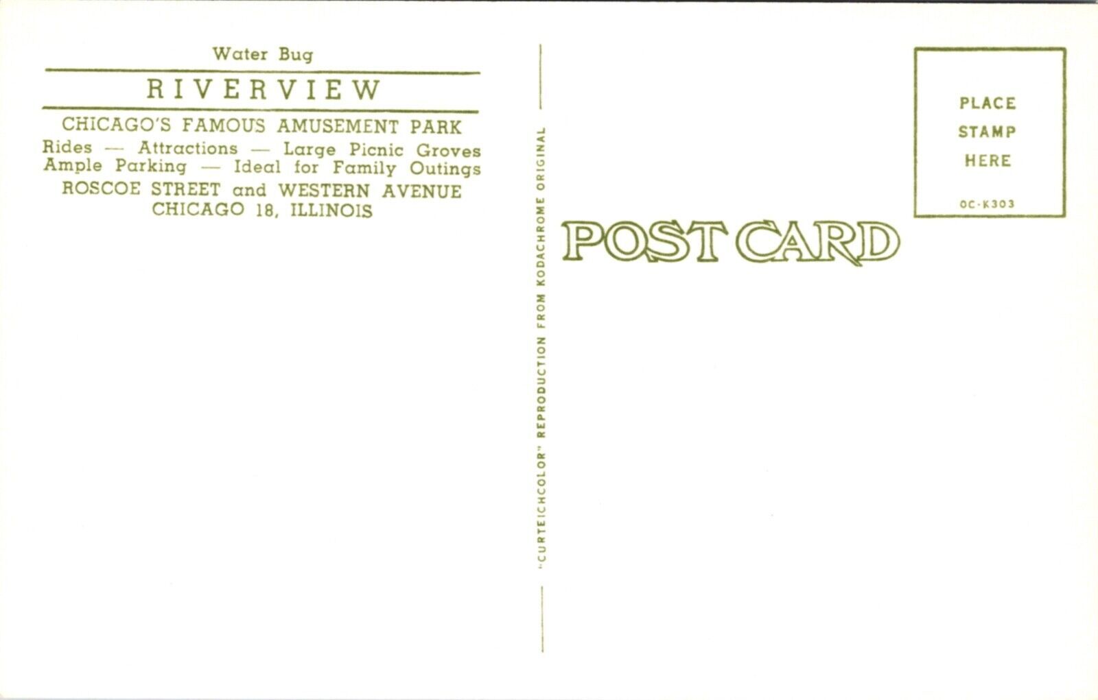 Postcard Water Bug at Riverview Amusement Park in Chicago, Illinois ...