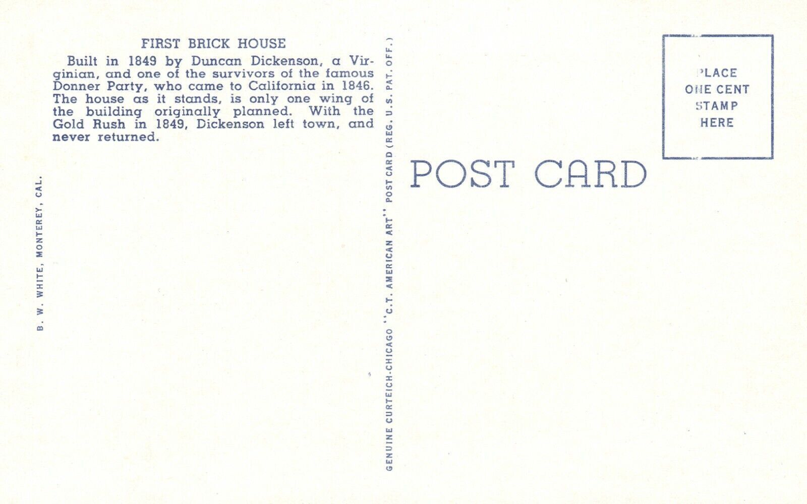 Vintage Postcard 1930's The First Brick Building in California Monterey ...