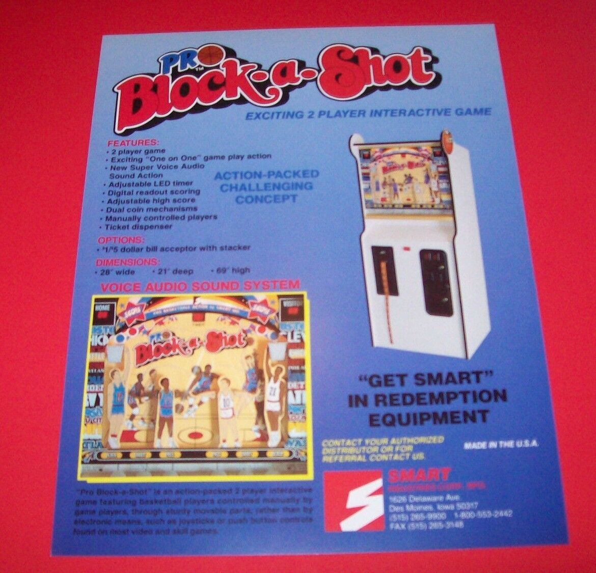 Smart PRO BLOCK A SHOT Basketball Original NOS Redemption Arcade Game ...