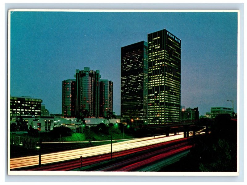 Vintage Downtown Los Angeles Skyline At Night Postcard 7XE | United ...