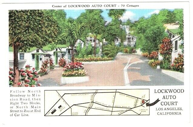 Lockwood Auto Court LOS ANGELES Map Vintage Linen MAP Postcard 1940s ...