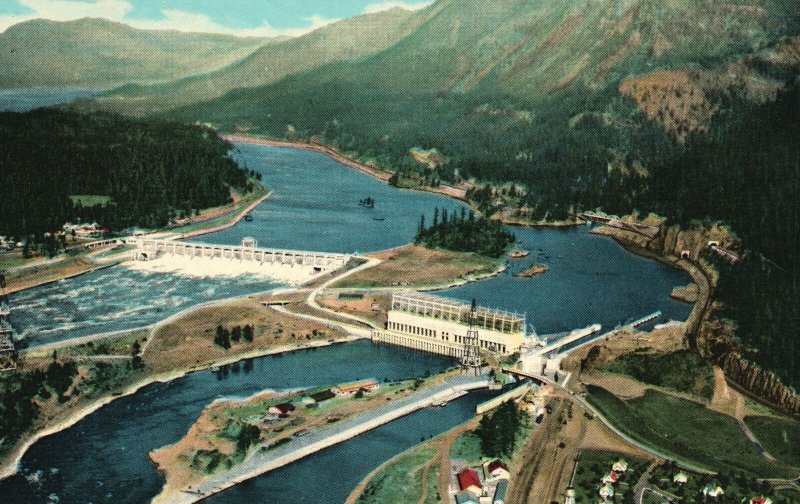 Vintage Postcard Bonneville Dam Power Power Lines Girdle Pacific N.West ...