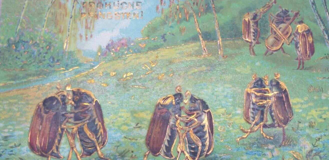 May Bugs Insects Dance Gilt Antique Vtg Fantasy Pfingsten Pentecost ...