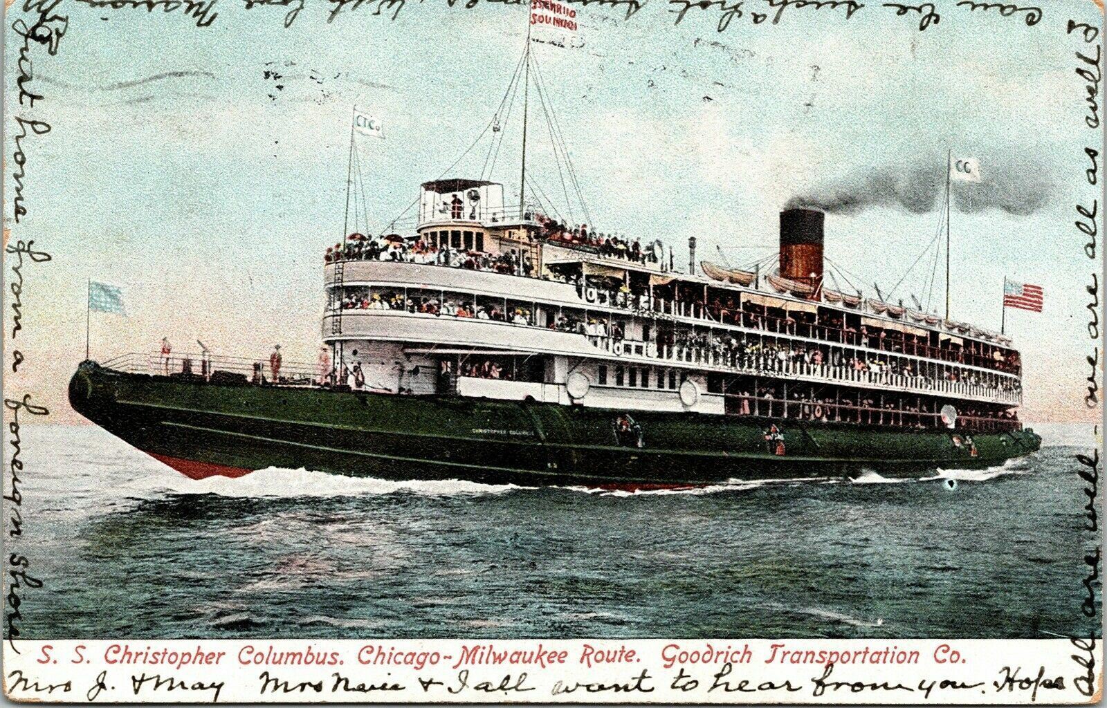 SS Christopher Columbis Goodrich Transportation Antique UDB Postcard PM ...
