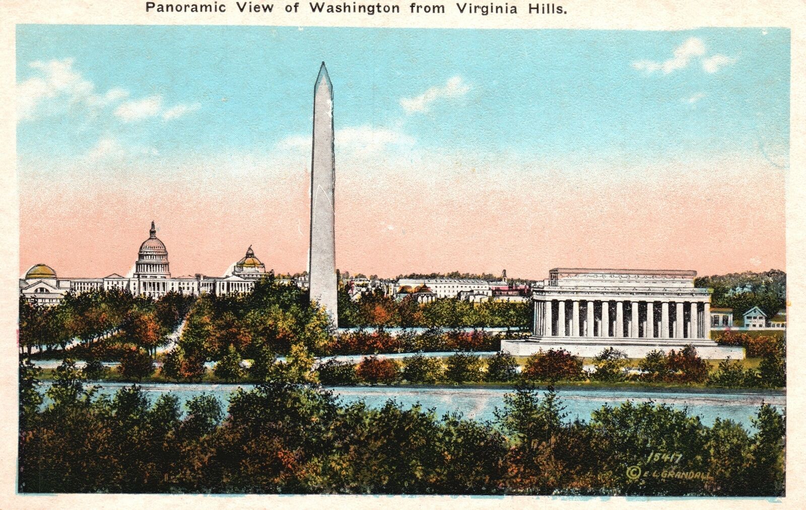 Vintage Postcard Panoramic View Of Washington Monument From Virginia ...
