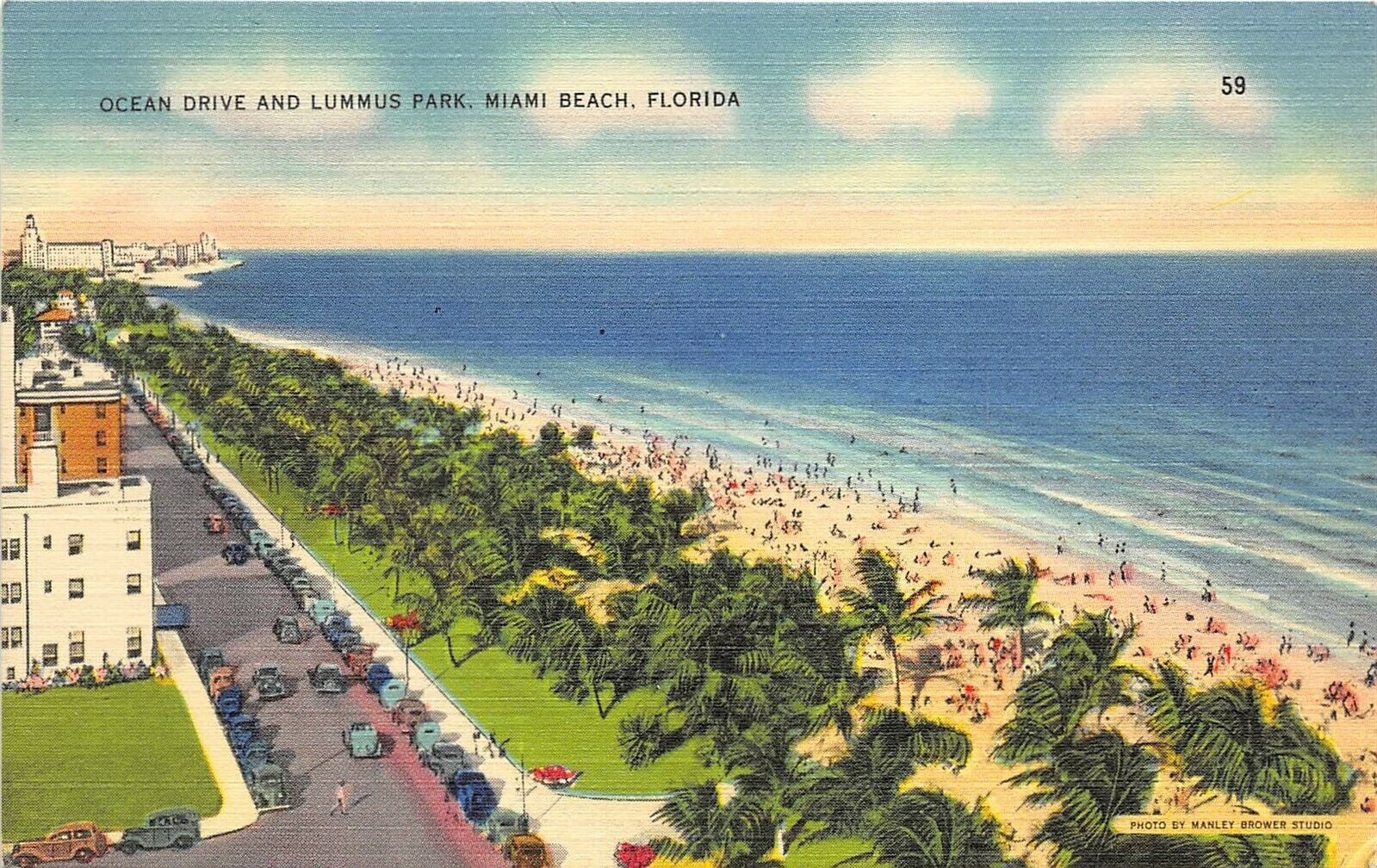 Miami Beach Florida 1940s Postcard Ocean Drive and Lummus Park | United ...
