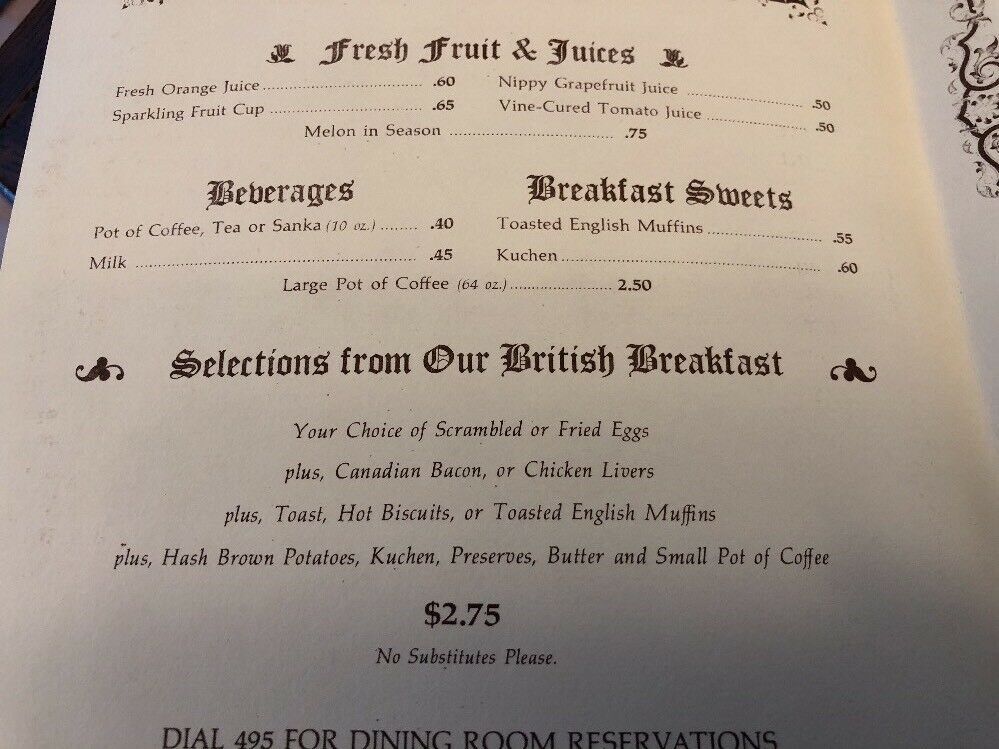 Vintage 60s CHESHIRE INN & LODGE Room Service Menu St. Louis Missouri ...