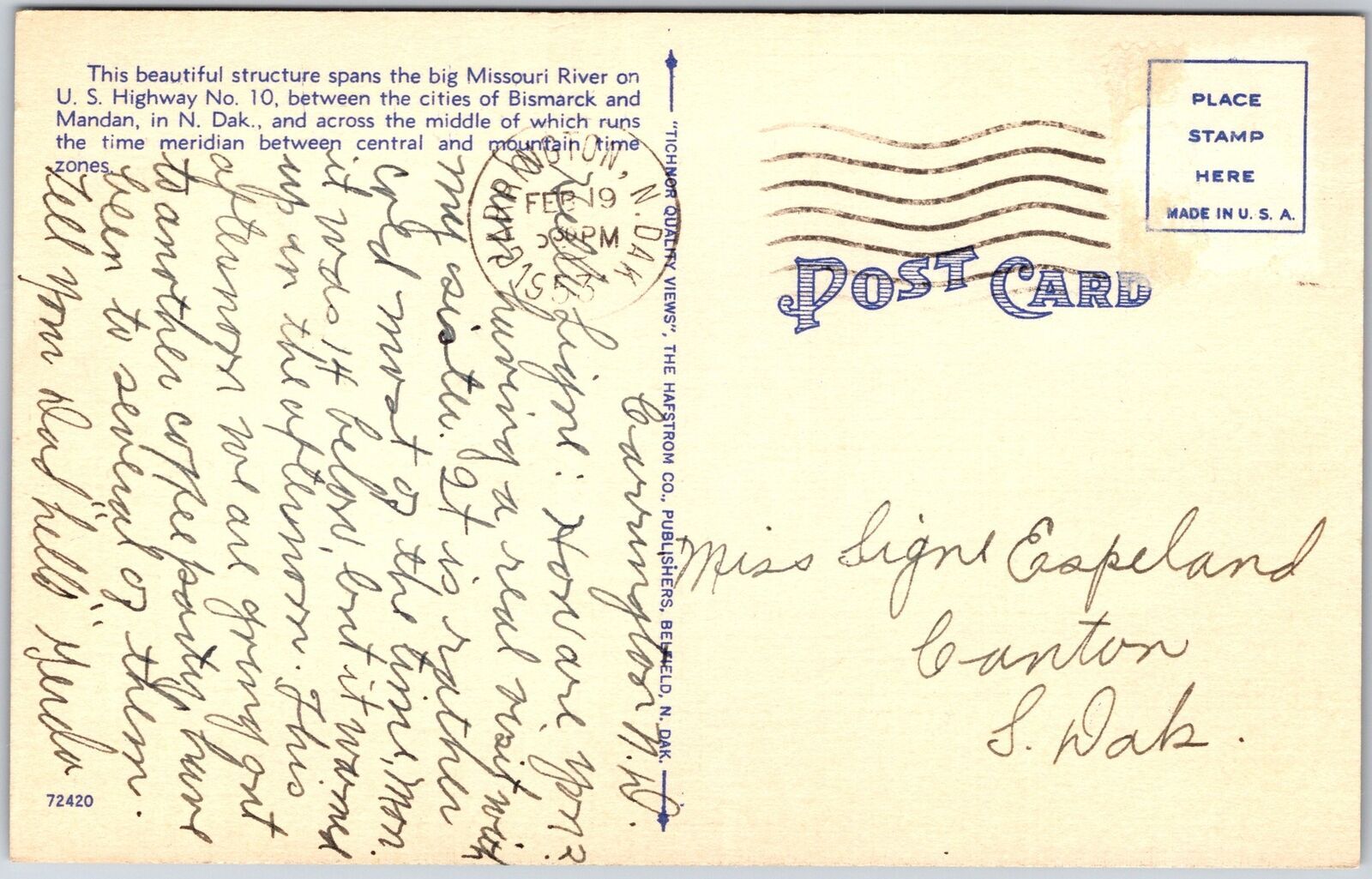 1953 Liberty Memorial Bridge Big Missouri River US Highway 10 Posted ...