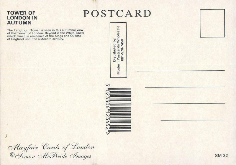 Mayfair Cards of London Tower of London in autumn Postkarte | Europe ...