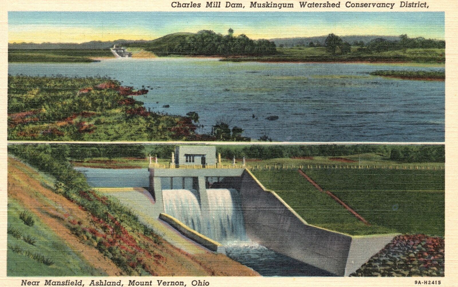Vintage Postcard 1930's Charles Mill Dam Muskingum Watershed Mount ...