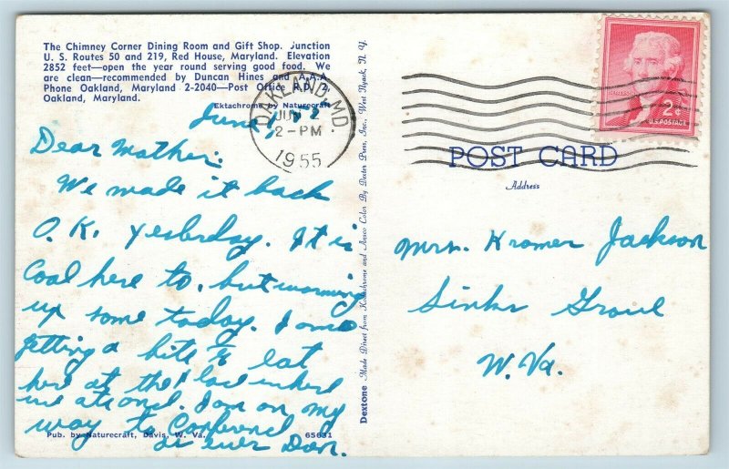 Postcard MD Red House Maryland Chimney Corner Restaurant Interior View ...