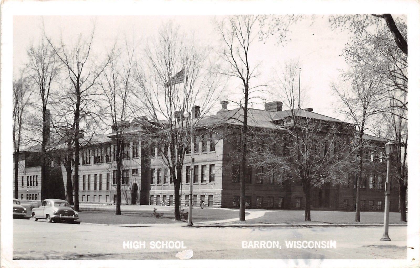 Barron Wisconsin~Senior High School~1940s Cars~1951 Real Photo Postcard ...