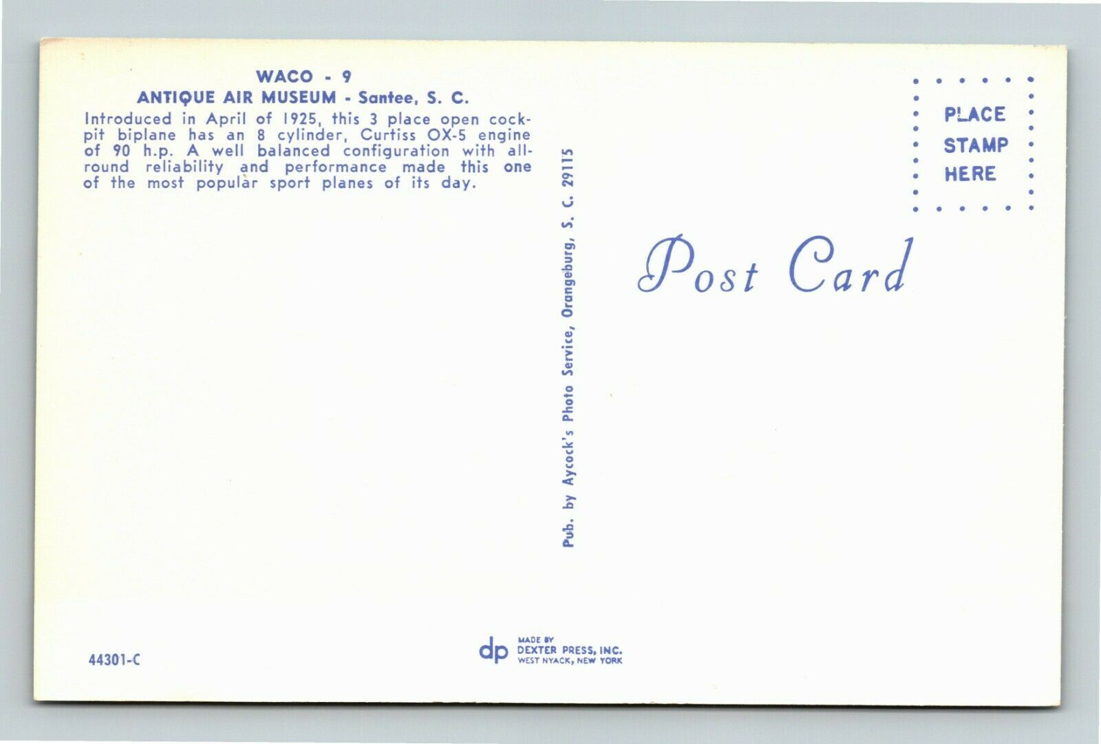 Waco-9 Cockpit Biplane Aircraft Chrome Postcard | United States - Texas ...