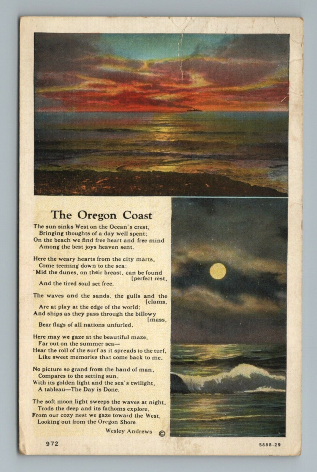 The Oregon Coast Poem Night Pacific Vintage Postcard | United States ...