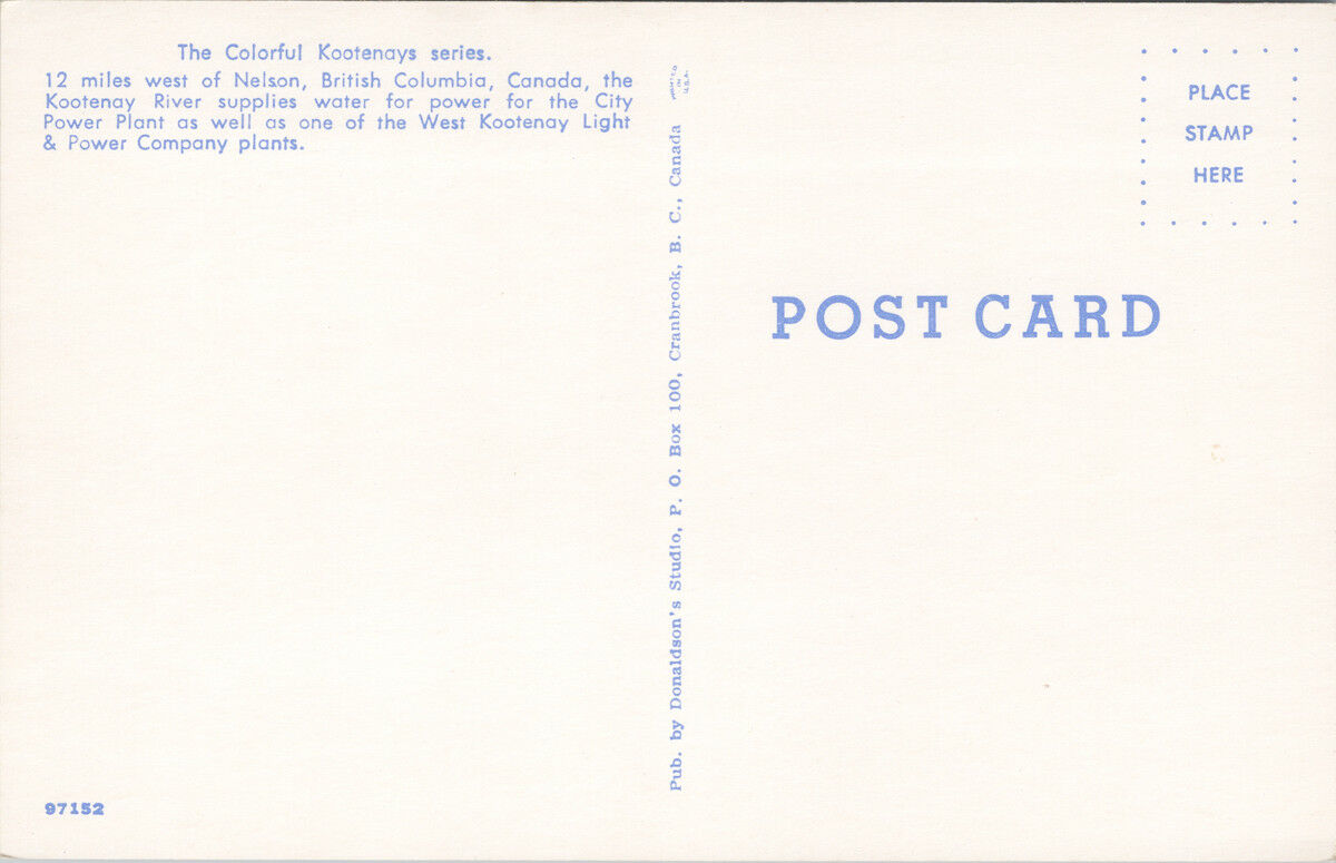 Nelson BC Kootenay River City Power Plant Unused Vintage Postcard D72 ...