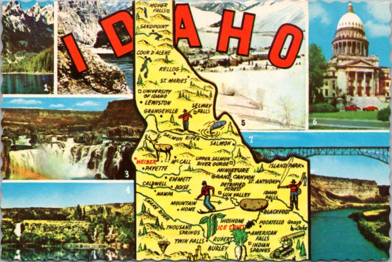Postcard Map Idaho tourist spots and pictures | United States - Idaho ...