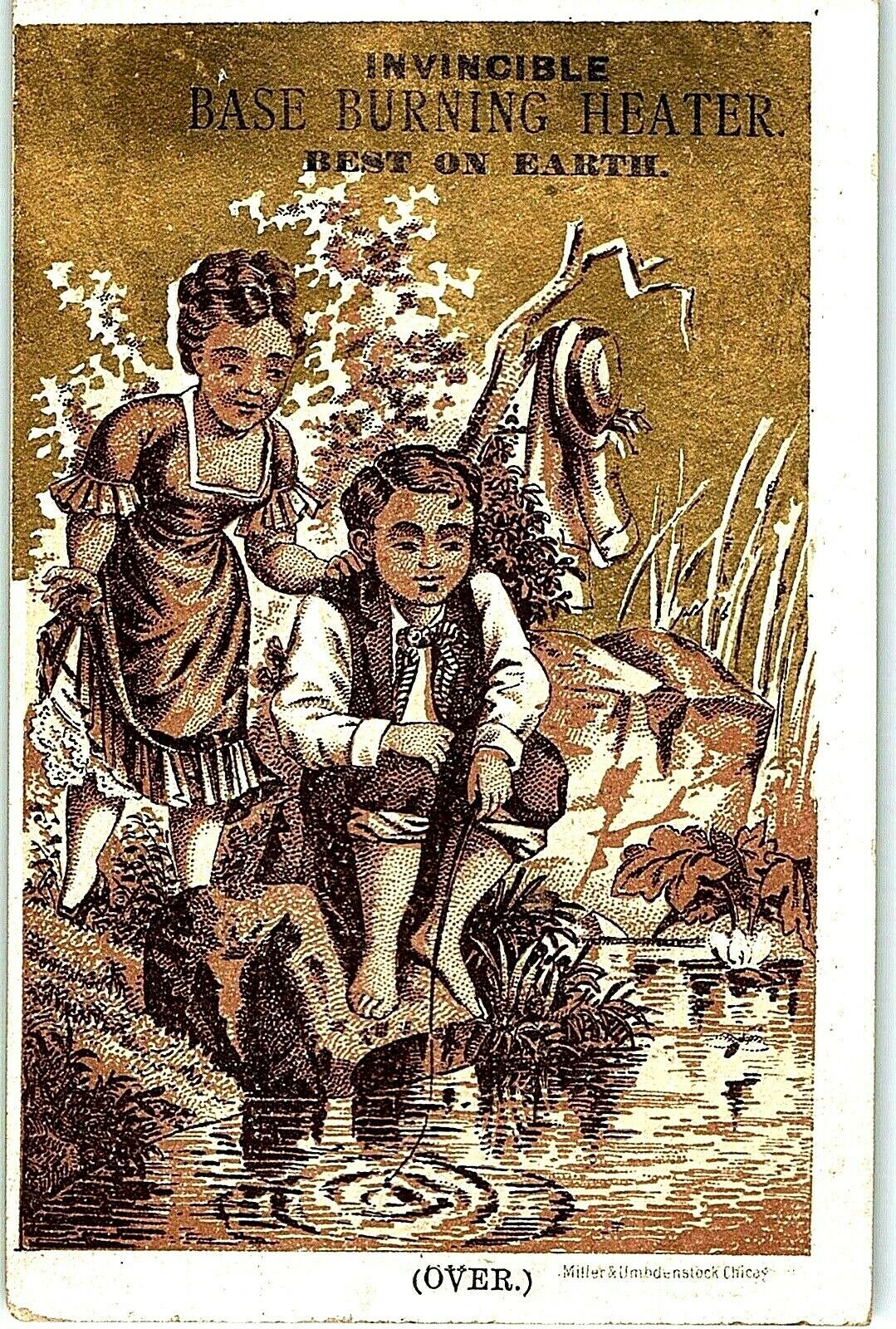 1870's-80's Invincible Base Burning Heater Man & Lady Fishing P151 ...