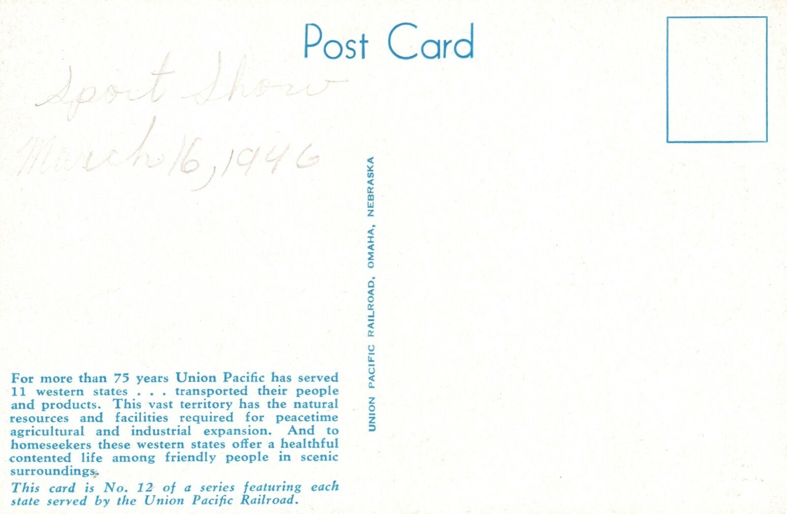 Vintage Postcard America Map Showing Territory Served Union Pac ...