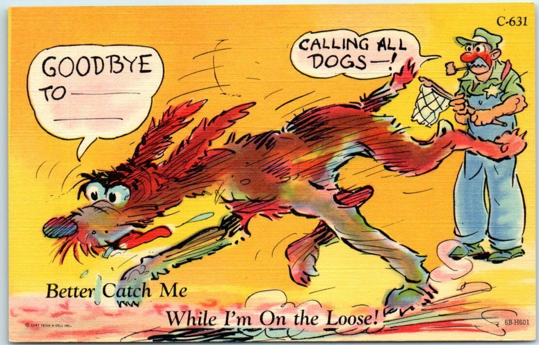 Man Catching the Dog Comic Art Print - Better Catch Me While I'm On the ...