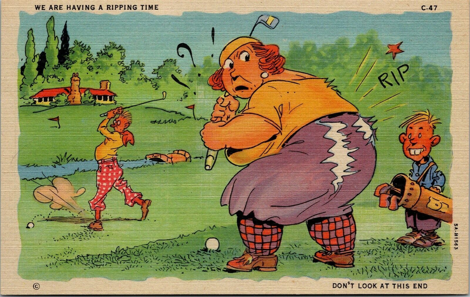 Vtg Comic We Are Having A Ripping Time Golf Golfing Humor 1930s Linen ...