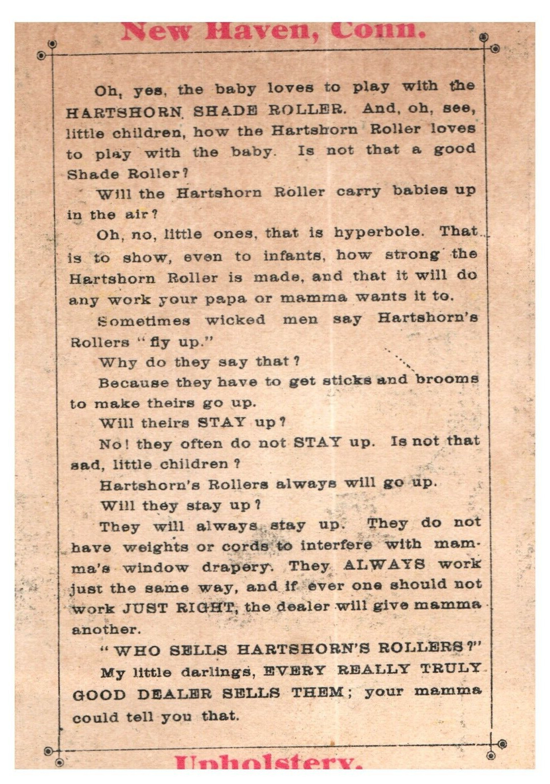 1880s Folder Card Hartshorn's Self-Acting Shade Rollers Comical Baby ...