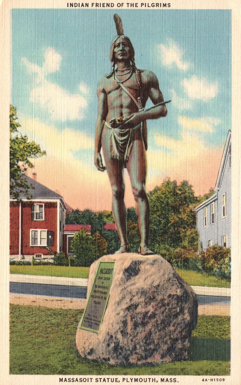 Vintage Postcard Indian Friend of the Pilgrims Massasoit Statue ...