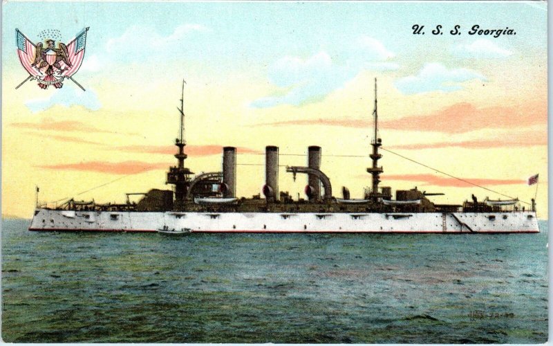 USS GEORGIA Virginia-Class NAVY BATTLESHIP Great White Fleet c1910s ...