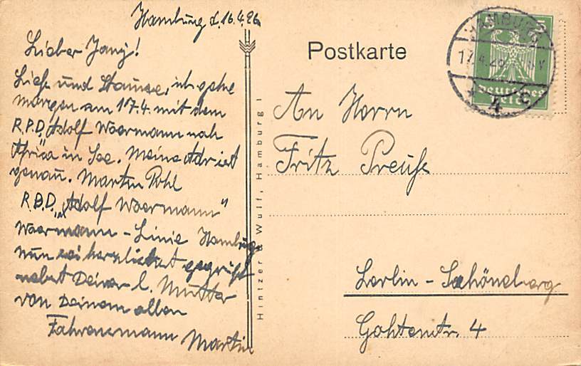 SS Adolph Woermann Woermann Line 1926 | Topics - Other, Postcard ...