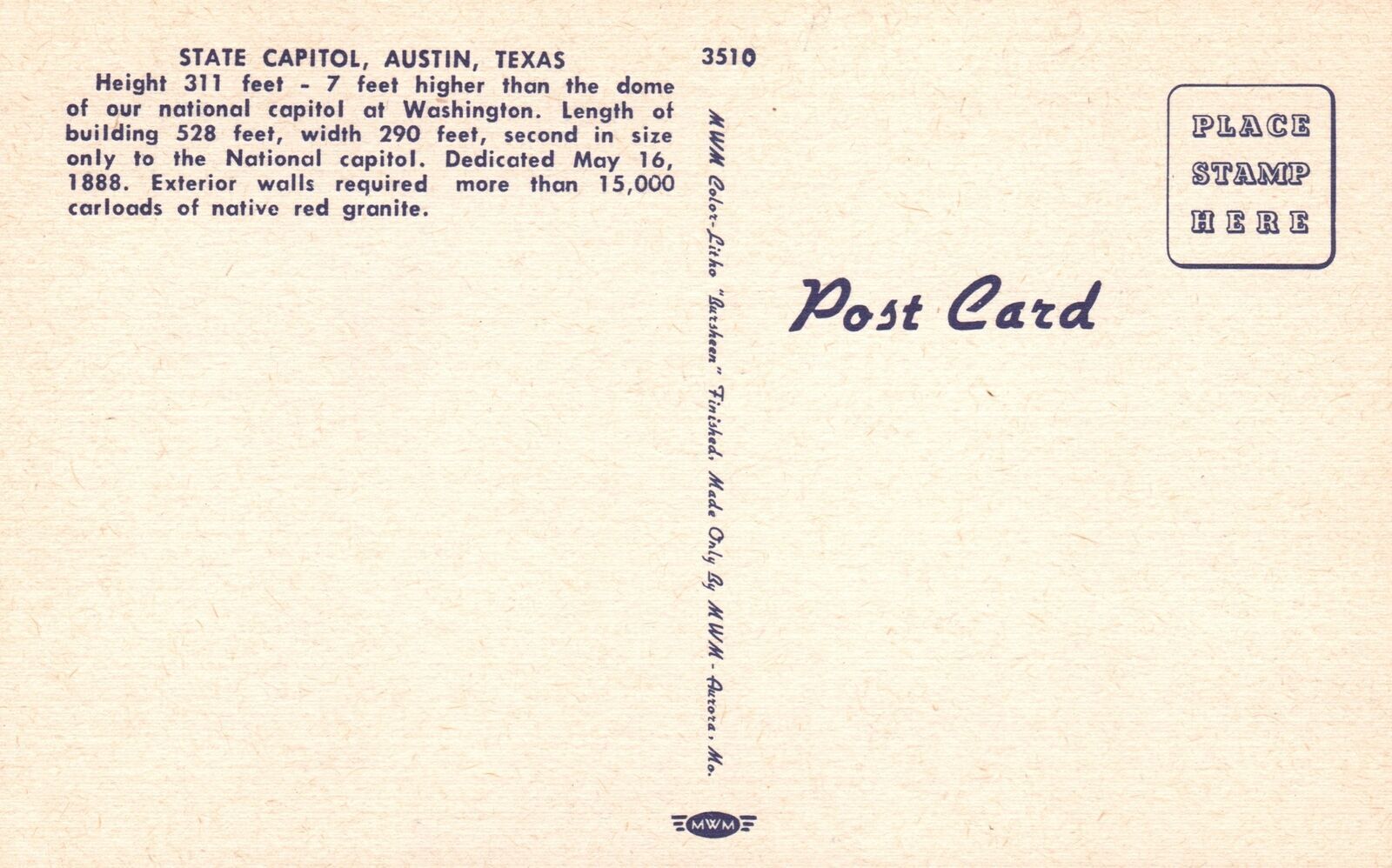 Vintage Postcard State Capitol Building Historical Landmark Austin ...