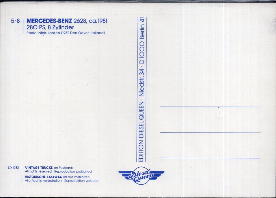 Vintage Trucks on Postcards GERMANY1981 MERCEDES-BENZ 2628, 280 PS, 8 ...